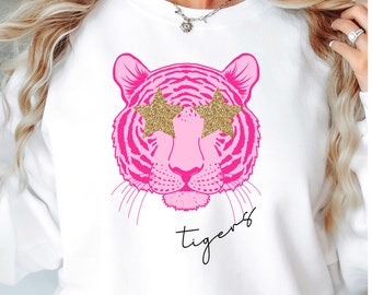 Tigers Pink Out Faux Embroidery Faux Sequins Ready to Press - Etsy