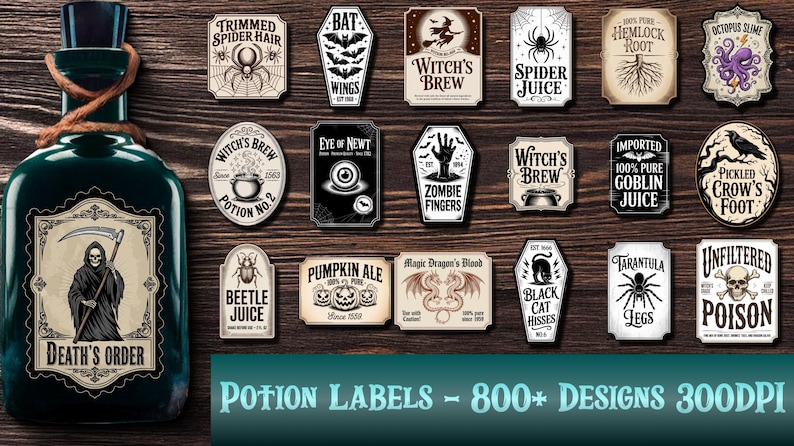 Vintage Halloween Apothecary Labels Bundle: 800+ Potion Stickers ...