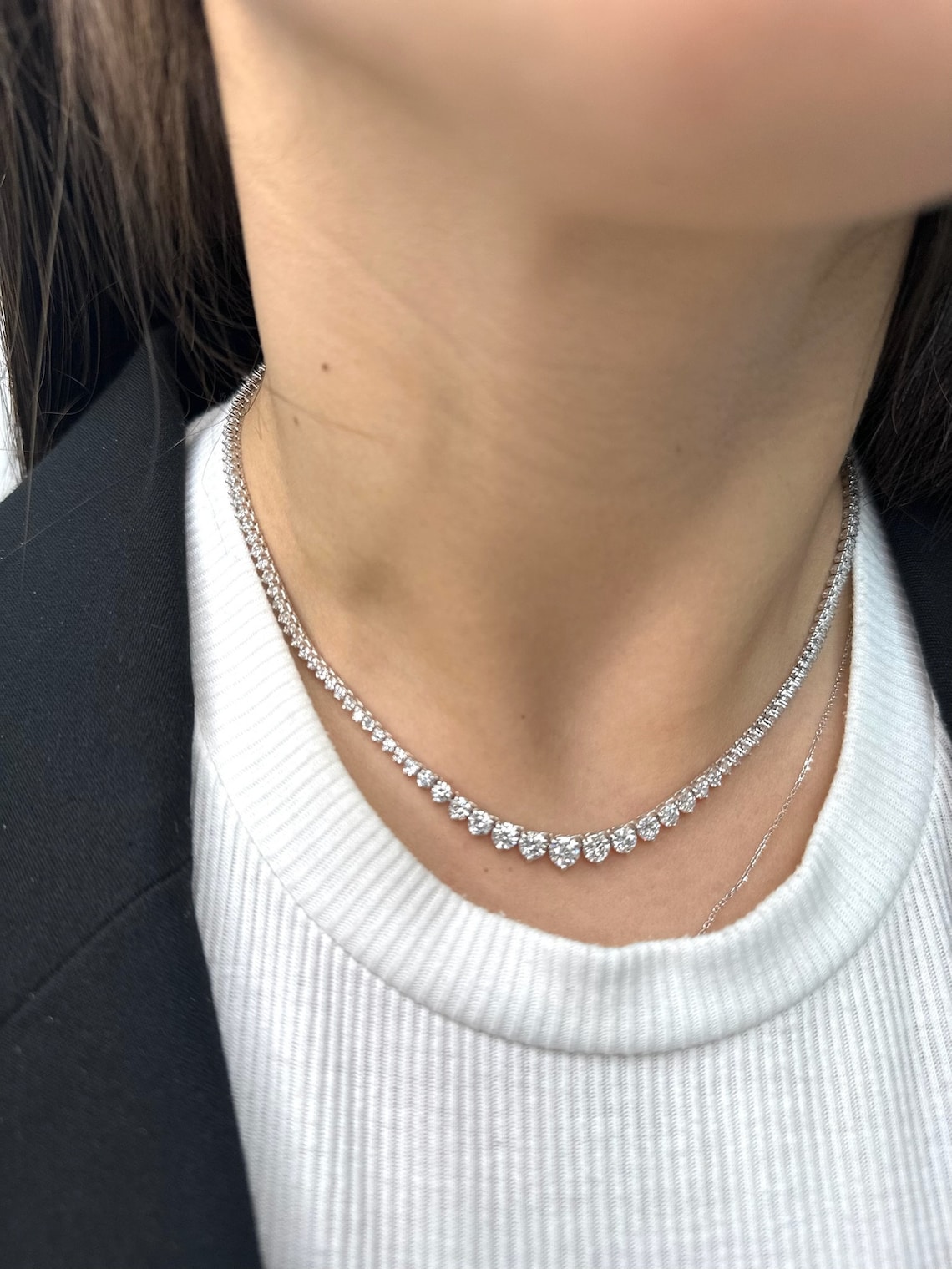 7.5CT Riviera Graduated Lab-grown Diamond Tennis Necklace in 14K Solid ...