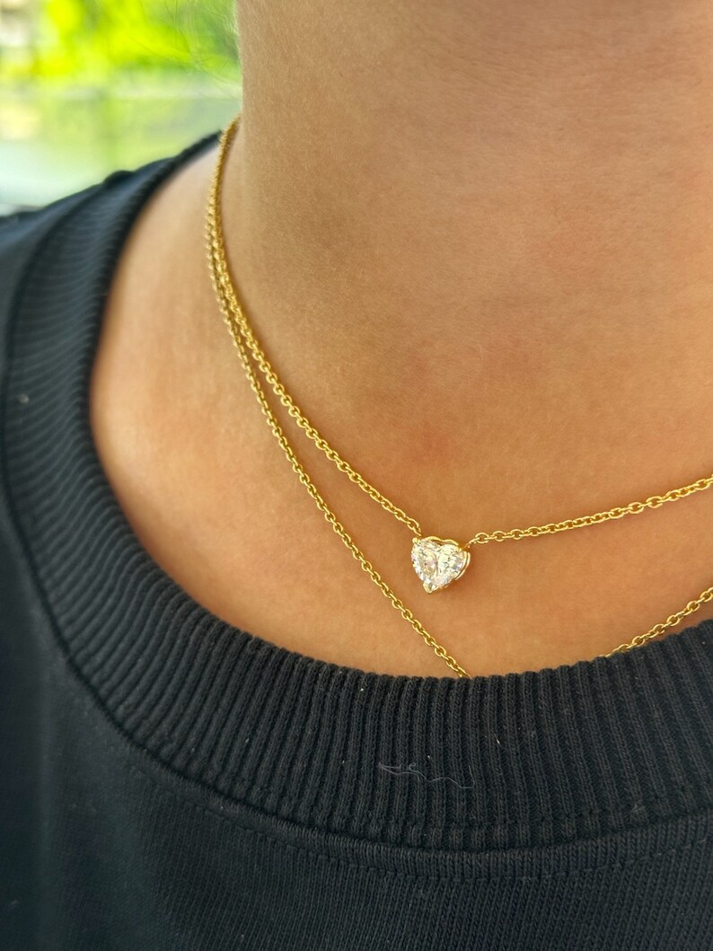 1CT Heart Shape Lab Grown Diamond Pendant in 14K Yellow Gold Chain - Etsy
