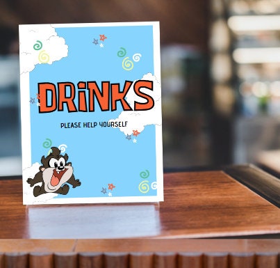 Taz Birthday Party Table Sign Drinks - Etsy