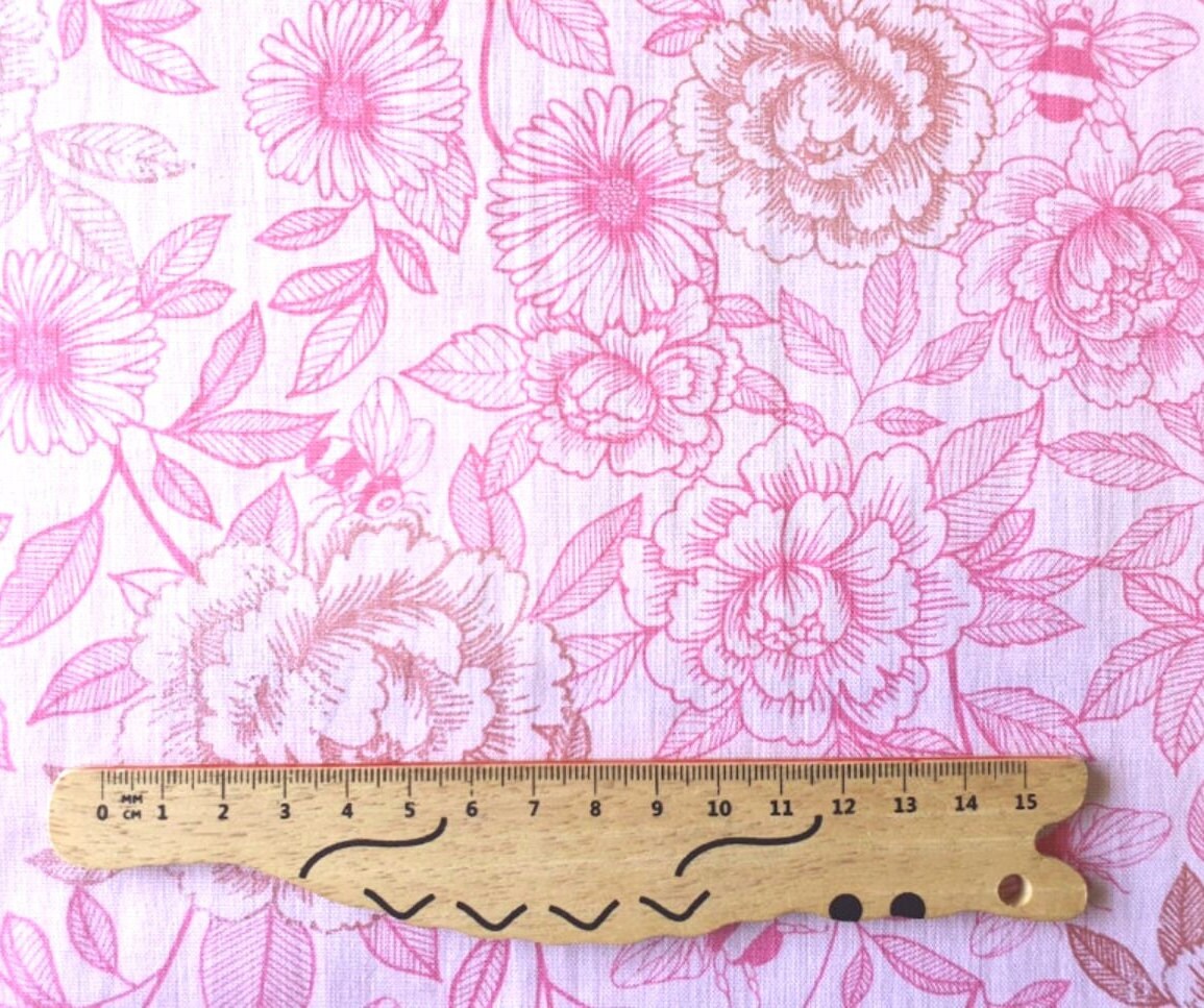 By Yard, Hobby Lobby Fabrics, Pink Bumblebee Floral Garden, 100% Cotton ...