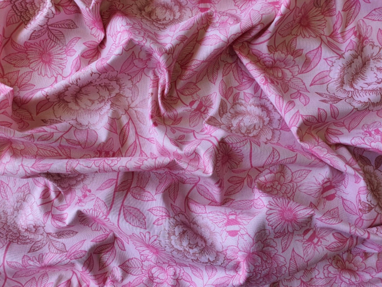 By Yard, Hobby Lobby Fabrics, Pink Bumblebee Floral Garden, 100% Cotton ...