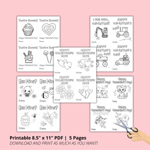 Valentine Coloring Cards, Printable Valentine's Day Cards, Kids ...