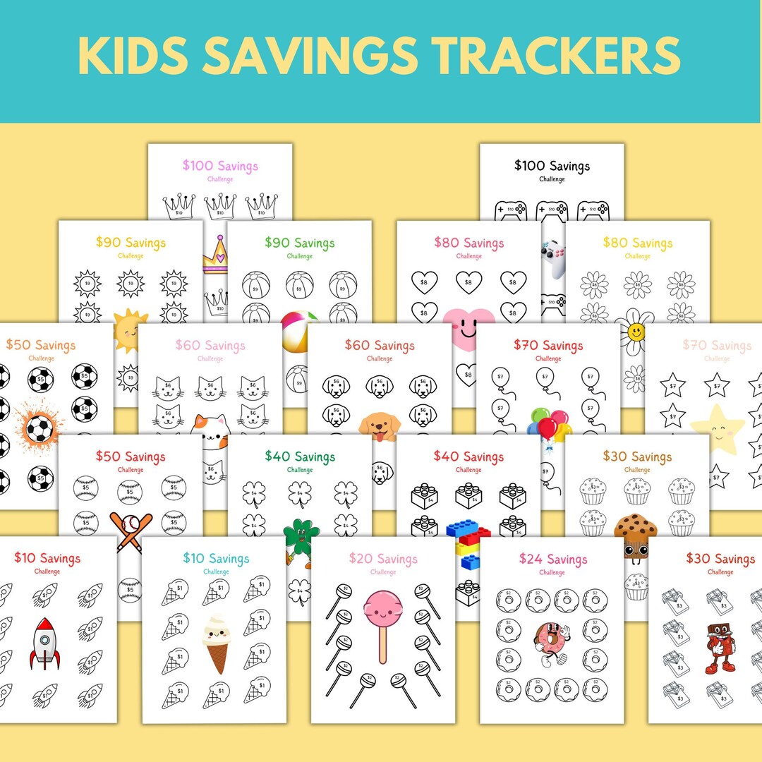 Kids Savings Tracker, Savings Printable, Kids Savings Challenge, Kids ...