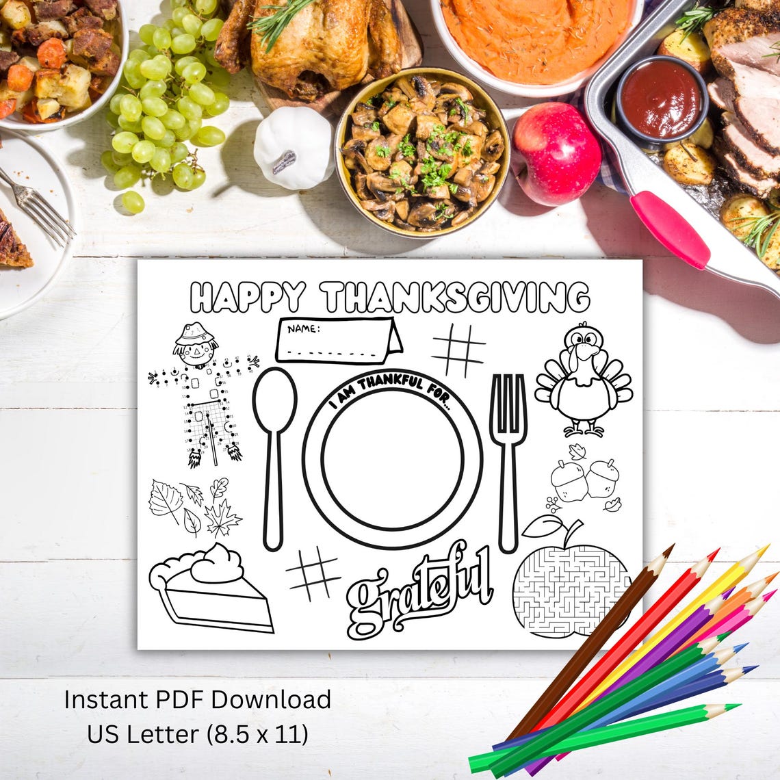 Kids Thanksgiving Placemat, Kids Thanksgiving Coloring Page ...