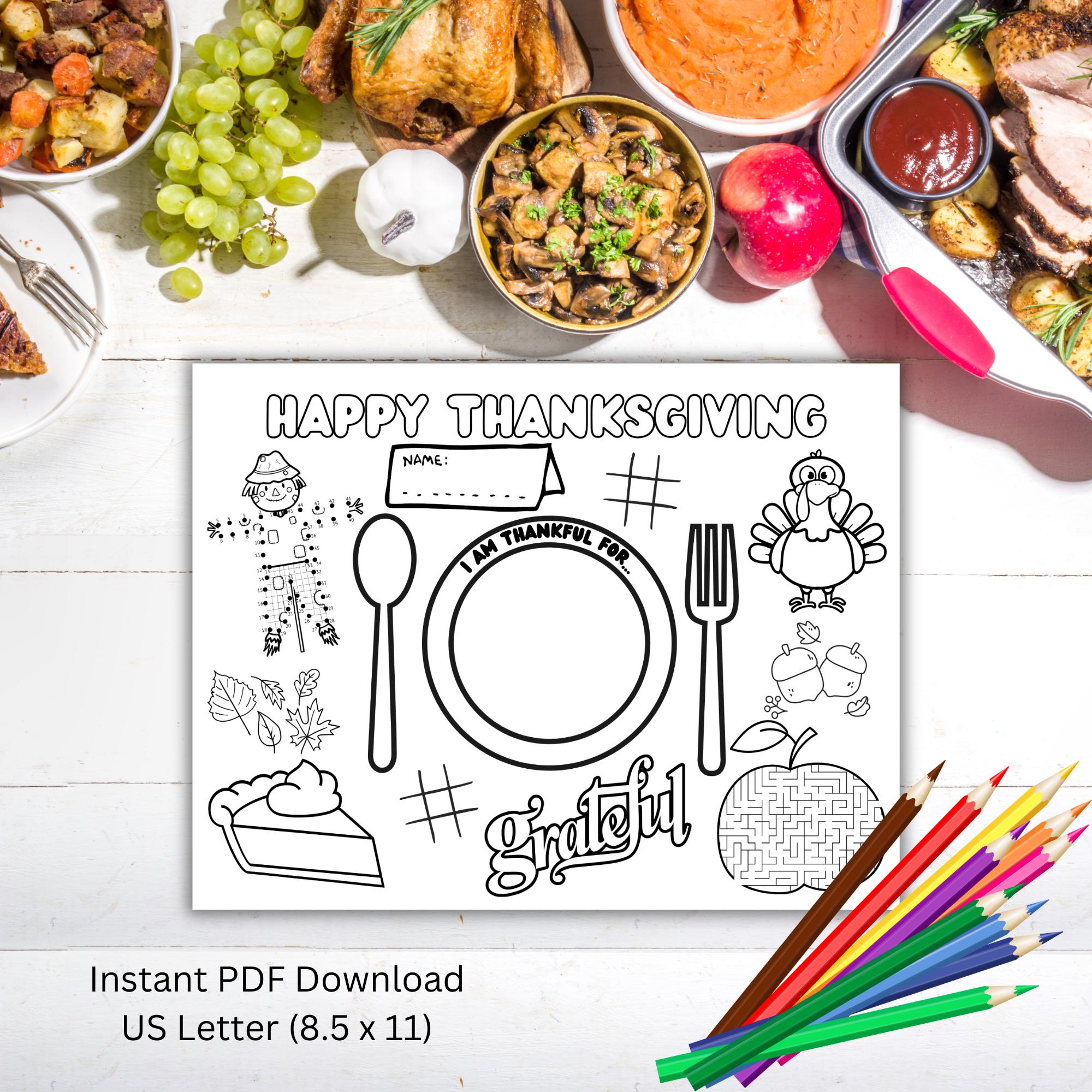Kids Thanksgiving Placemat, Kids Thanksgiving Coloring Page ...
