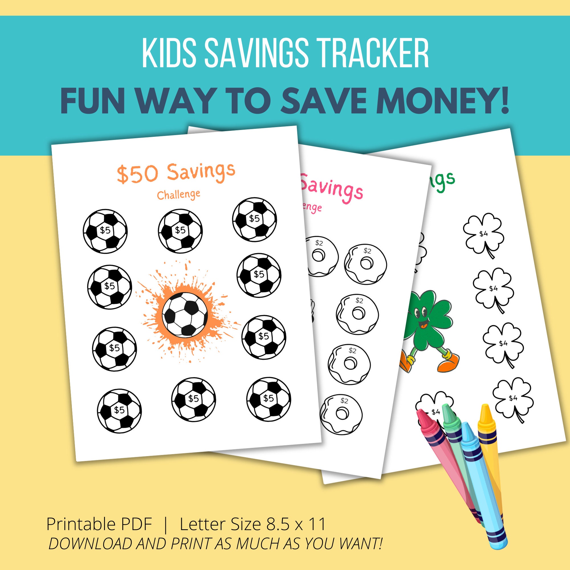 Kids Savings Tracker, Savings Printable, Kids Savings Challenge, Kids ...