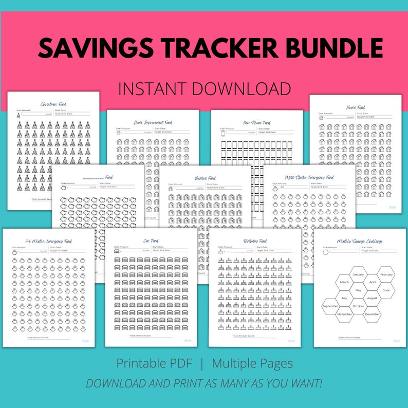 Savings Tracker Printable, Money Savings Challenge Printable, Sinking ...