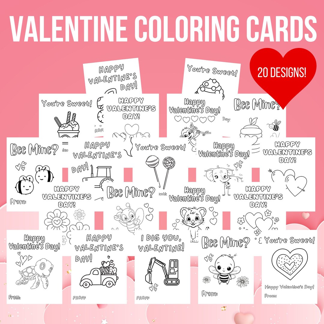Valentine Coloring Cards, Printable Valentine's Day Cards, Kids ...