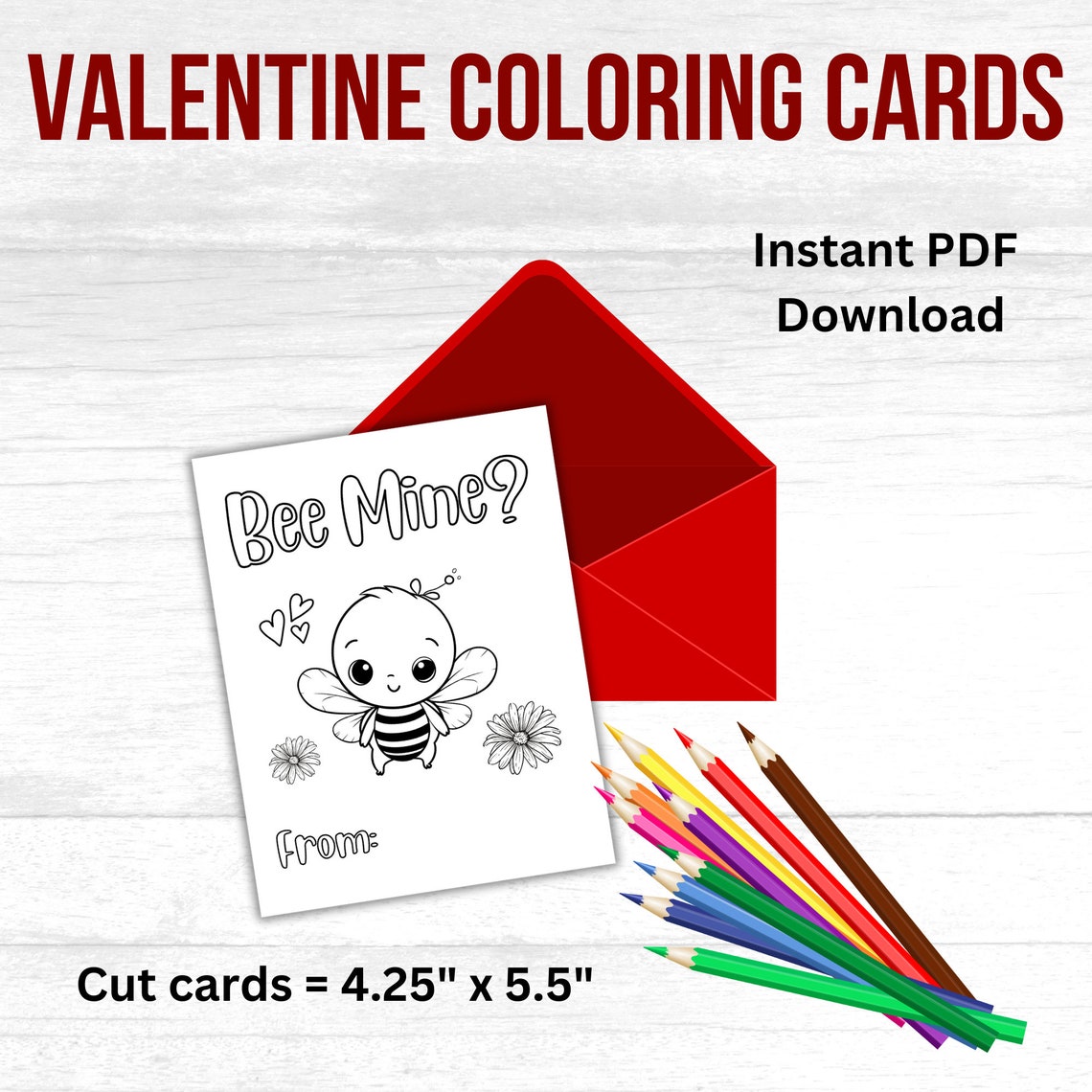 Valentine Coloring Cards, Printable Valentine's Day Cards, Kids ...