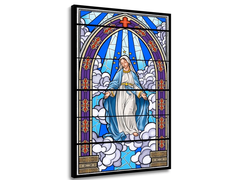 Virgin Mary Stained Glass Wall Art, Jesus Christian Glass Painting ...