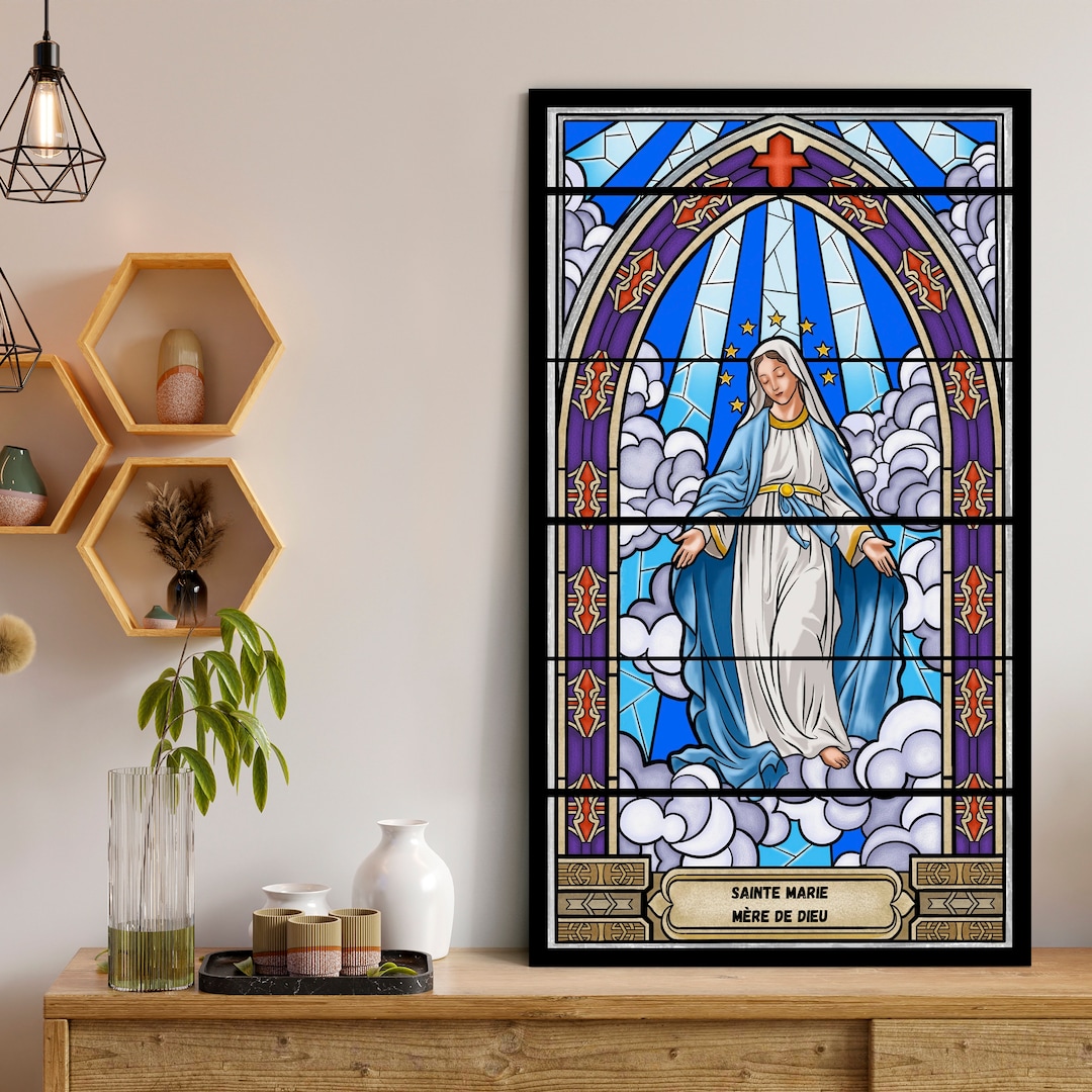 Virgin Mary Wall Art, Stained Glass Wall Art, Christian Painting ...