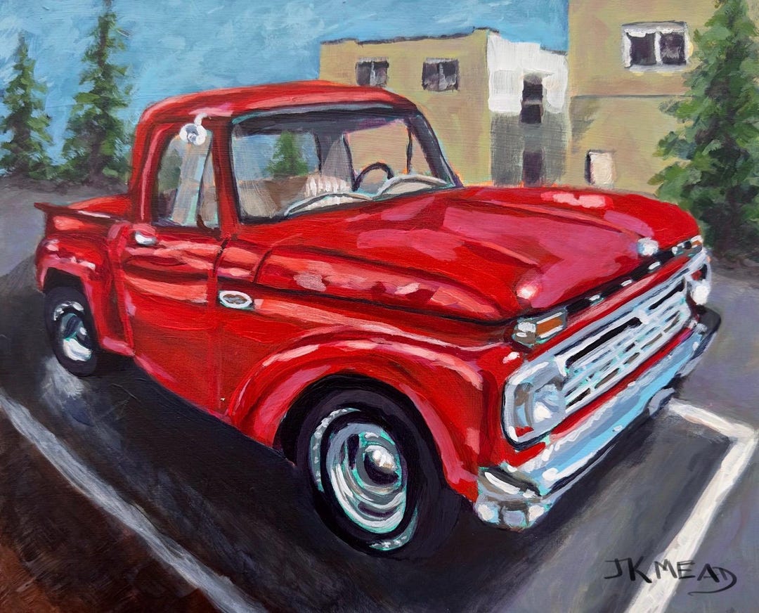 Red Truck ORIGINAL Acrylic Painting, 8 X 10 X 1 7/8, Unframed - Etsy
