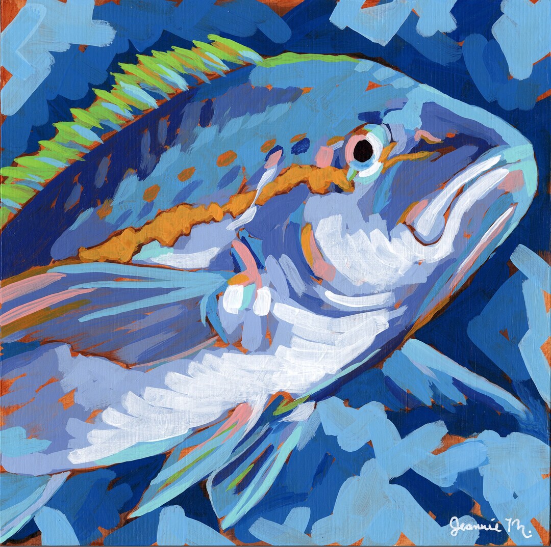 Blue Fish Print, 12x12 - Etsy