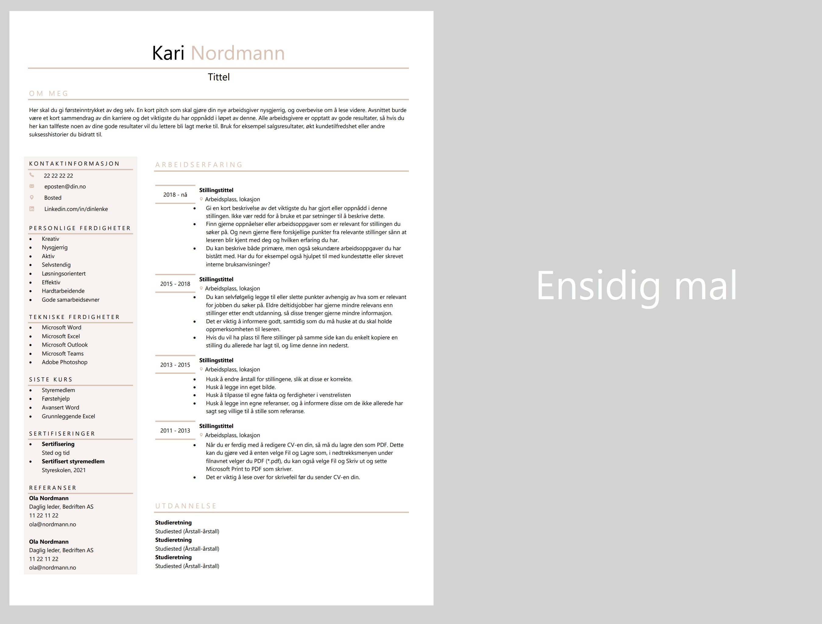 Norsk A4 Cv-mal for Microsoft Word - Etsy