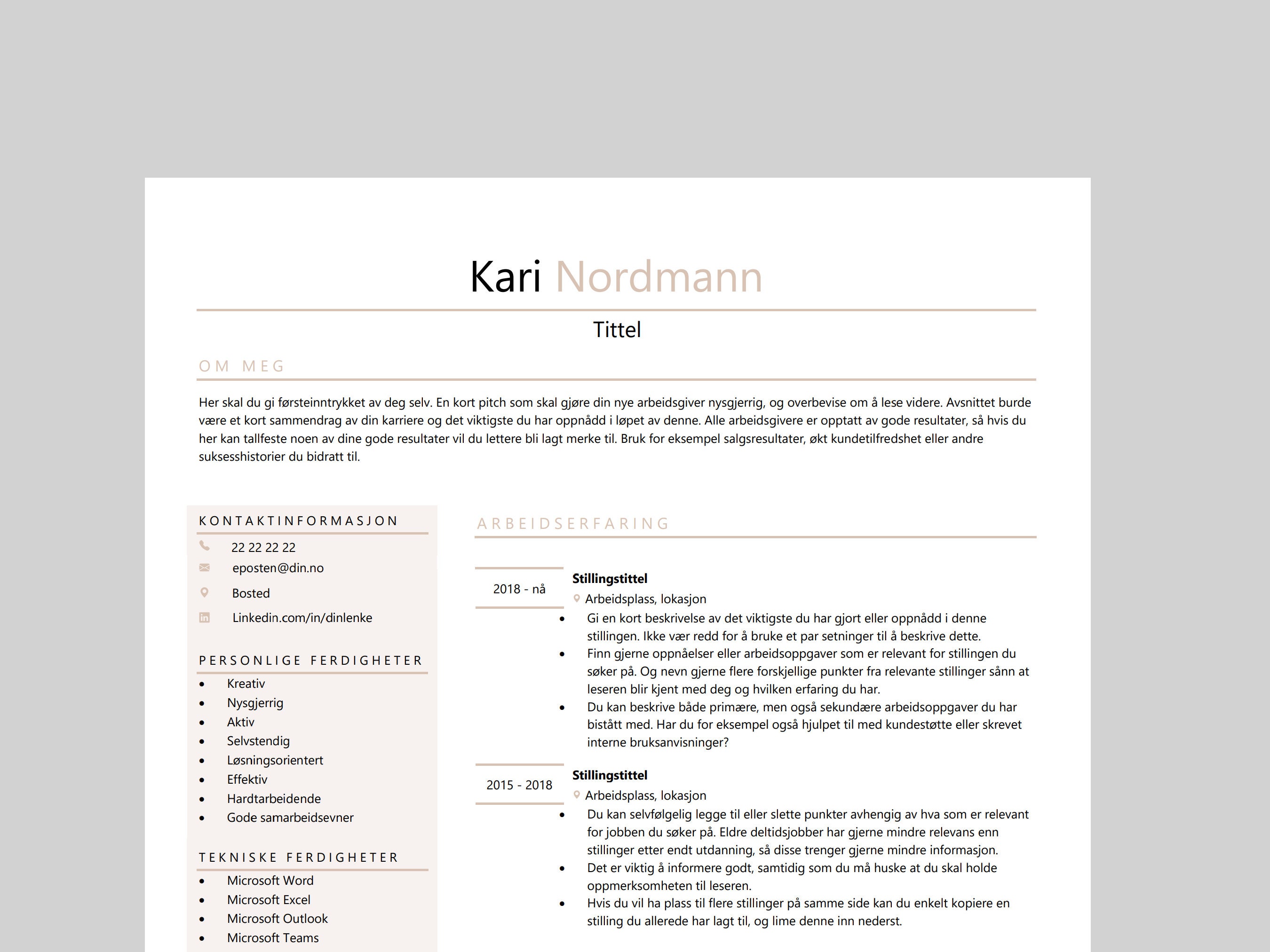 Norsk A4 Cv-mal for Microsoft Word - Etsy