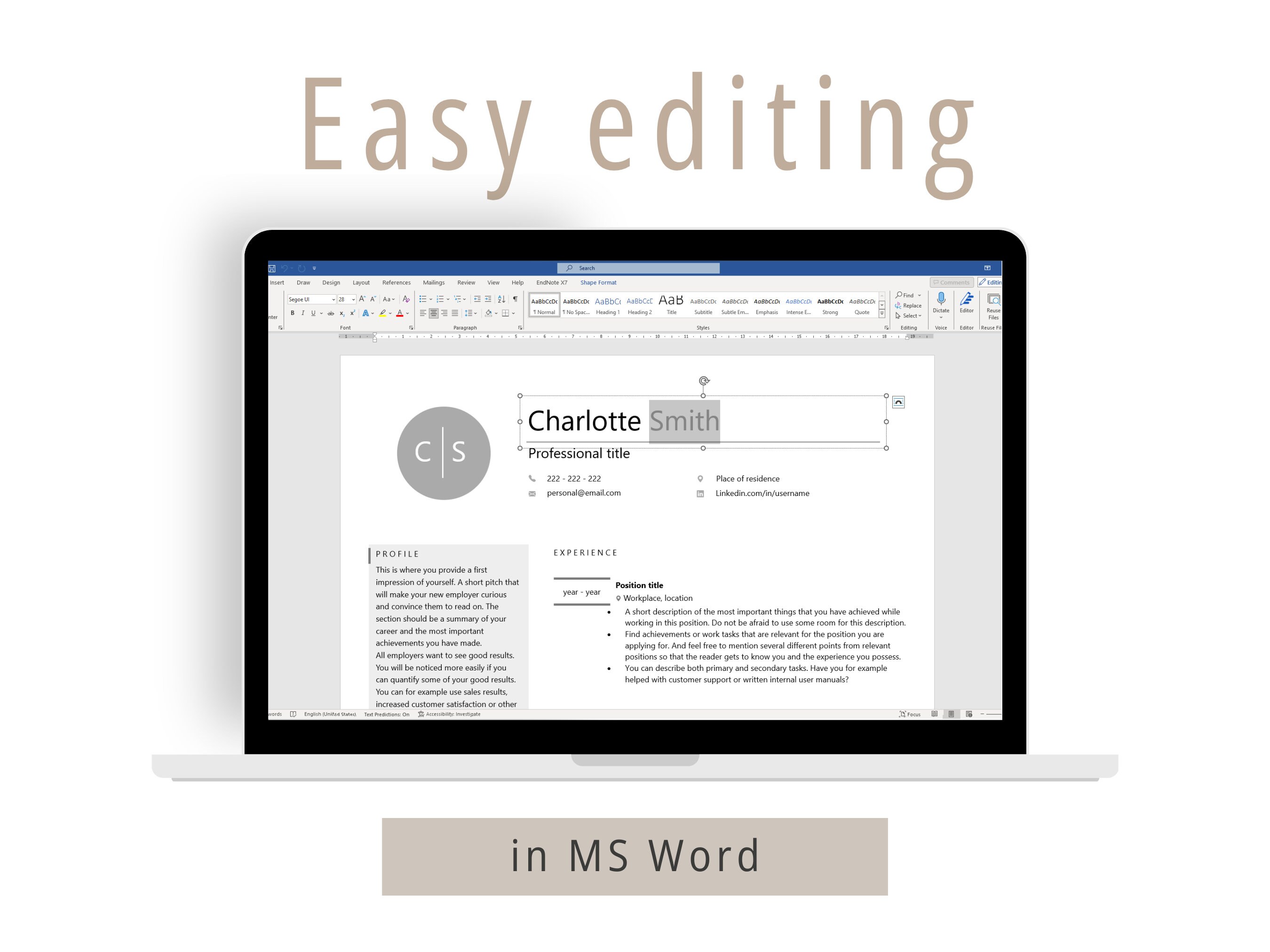 Resume Template for Microsoft Word A4 and Letter Size - Etsy