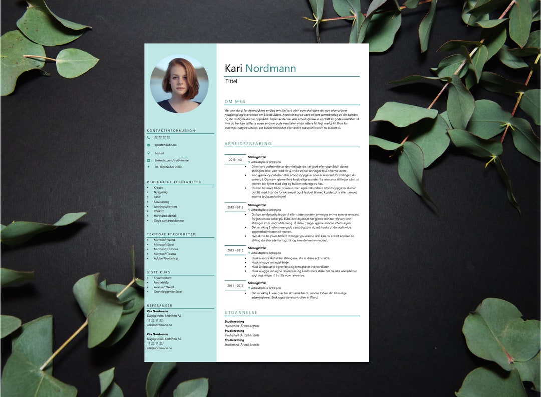 Norsk A4 Cv-mal for Microsoft Word - Etsy UK