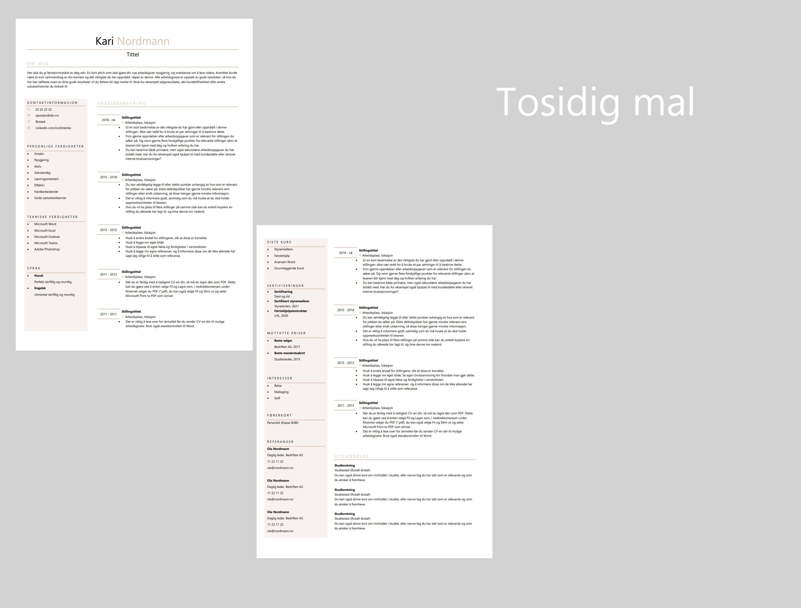 Norsk A4 Cv-mal for Microsoft Word - Etsy