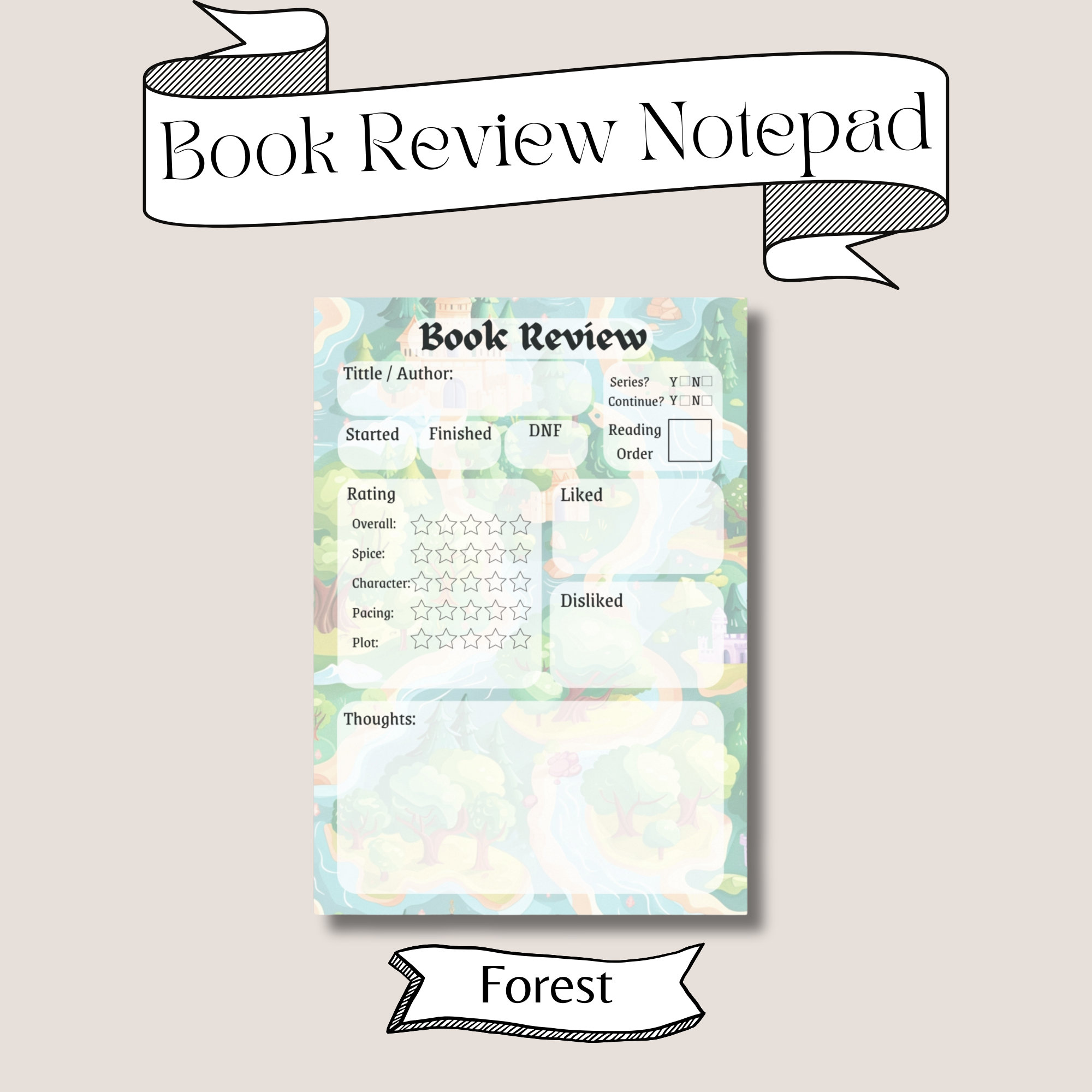 Book Review Template Book Rating Note Pad for Book Analysis Sticky Note ...