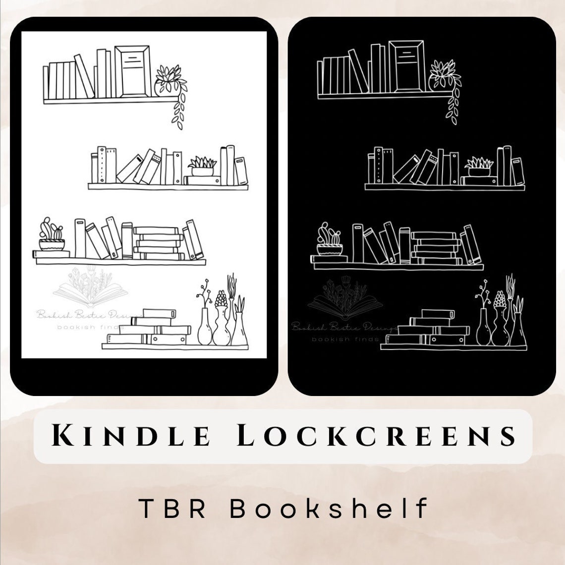 Cute Book Shelves Kindle Screen Saver. Instant Download Lock Screen ...