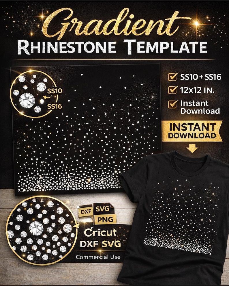 Gradient Rhinestone Template SVG, SS10 SS16 Scatter Bling Pattern Spray ...
