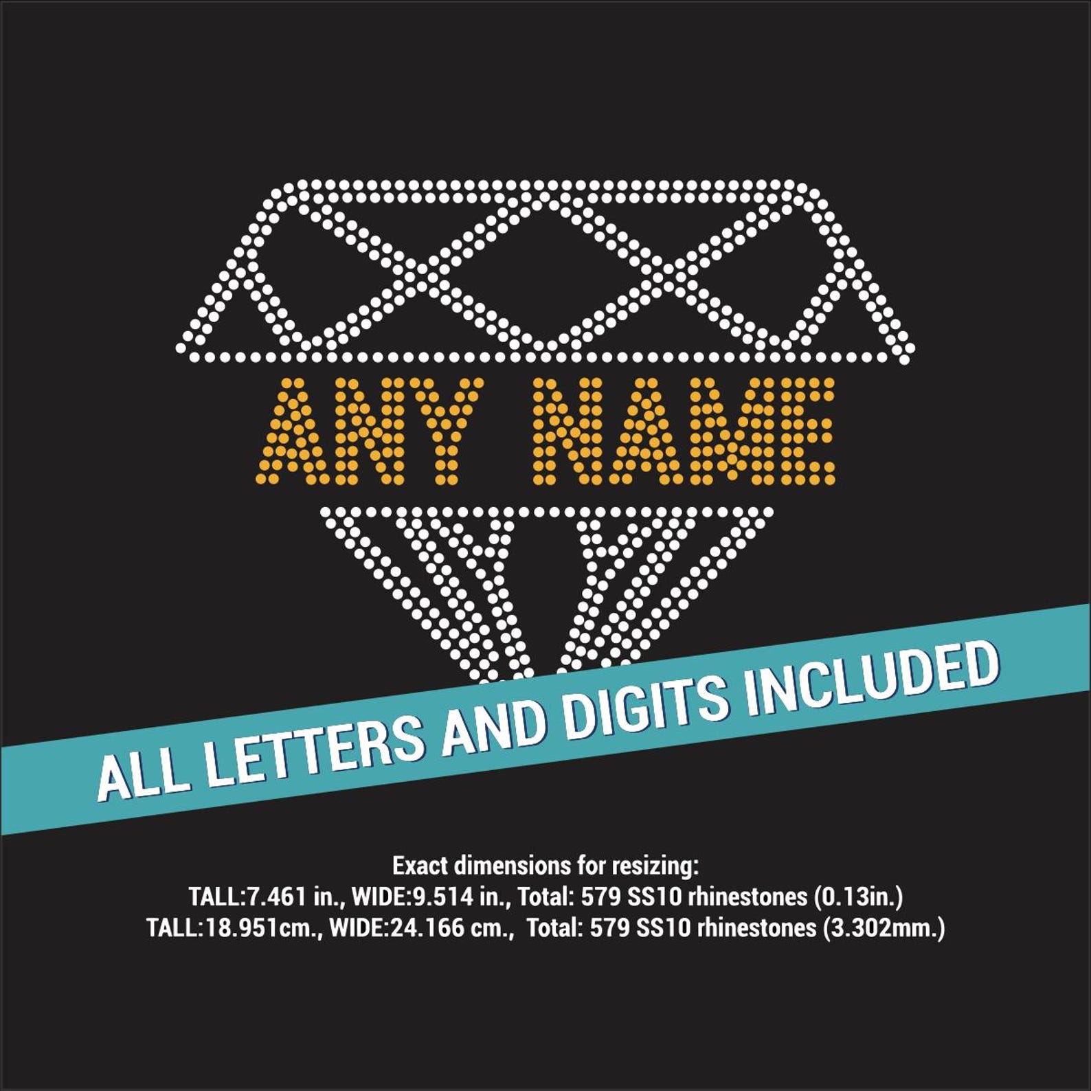 Diamond + Any Name All Letters and Digits Included Rhinestone Template ...
