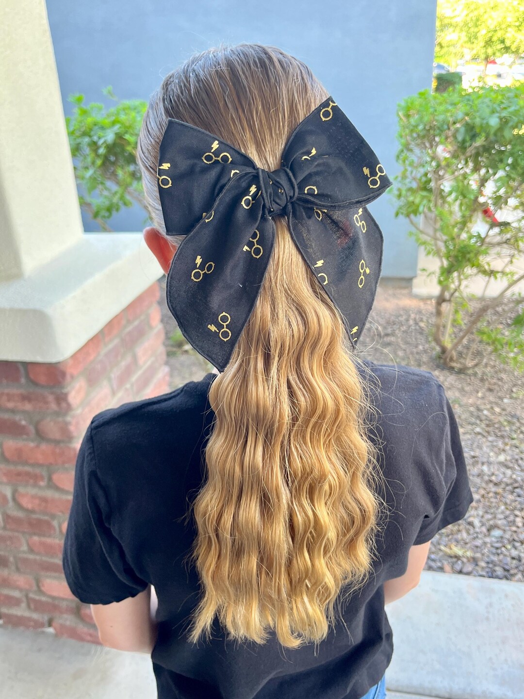 Harry Potter Bow: Black & Gold Glasses, Lightning Bolt Hair Bow - Etsy