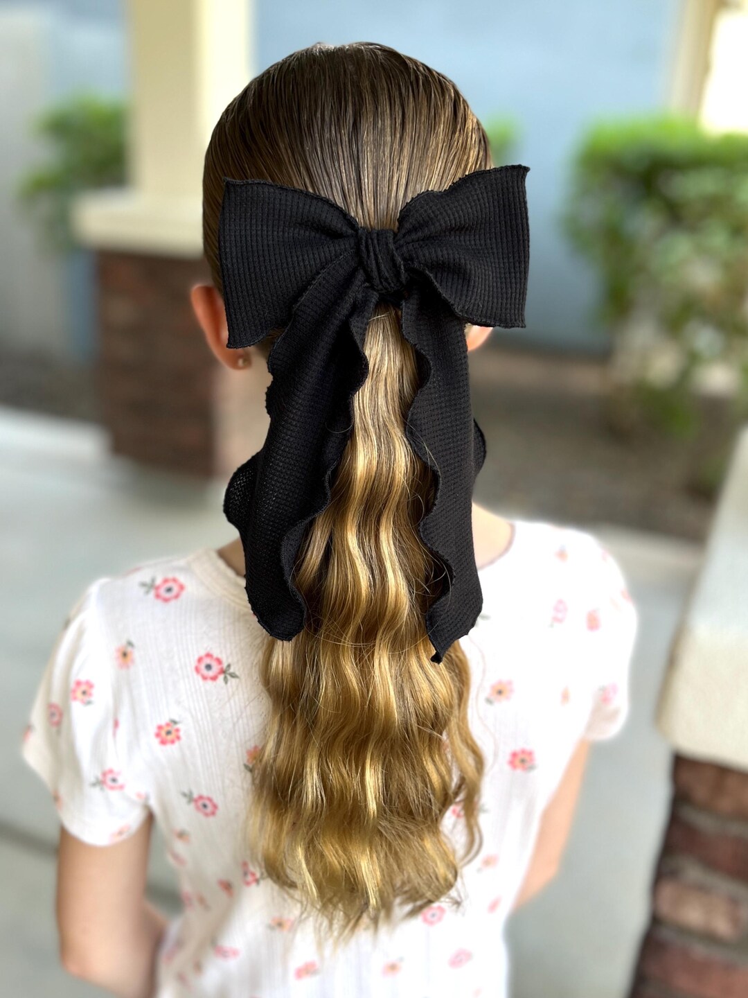 Black Waffle Bow: Oversized Long Tail Hair Clip - Etsy