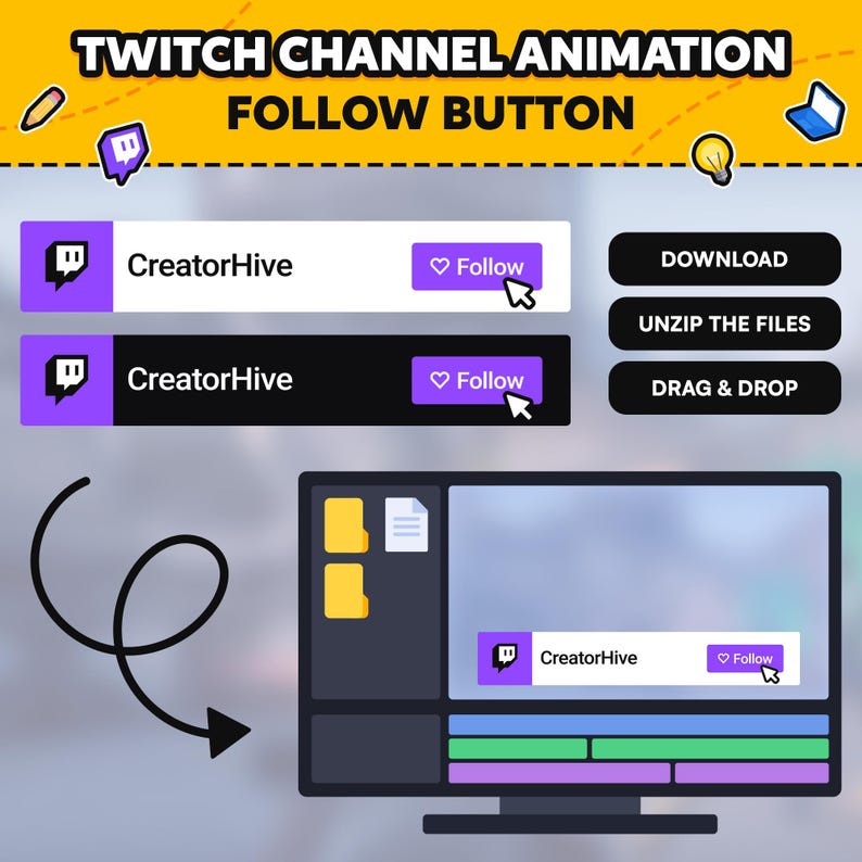 Animated Twitch Follow Overlay, Follow Button Animation, Lower Third ...