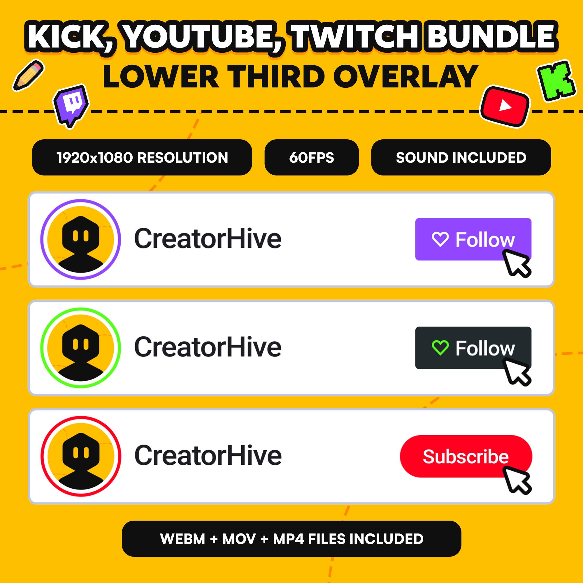 Custom Animated Social Media Follow Overlay: Twitch, Youtube, Kick ...