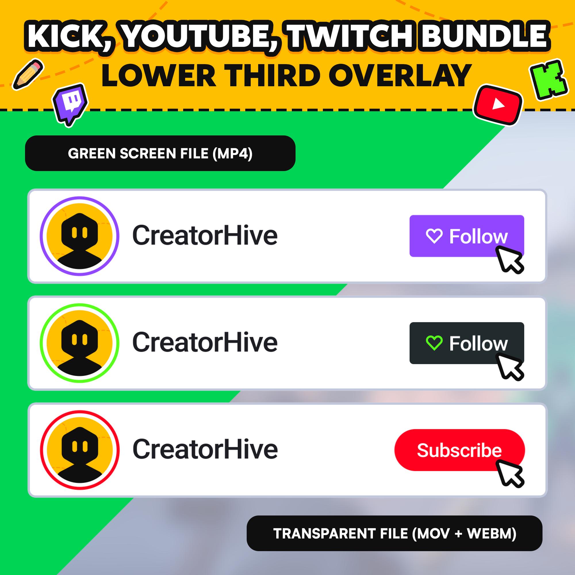 Custom Animated Social Media Follow Overlay: Twitch, Youtube, Kick ...