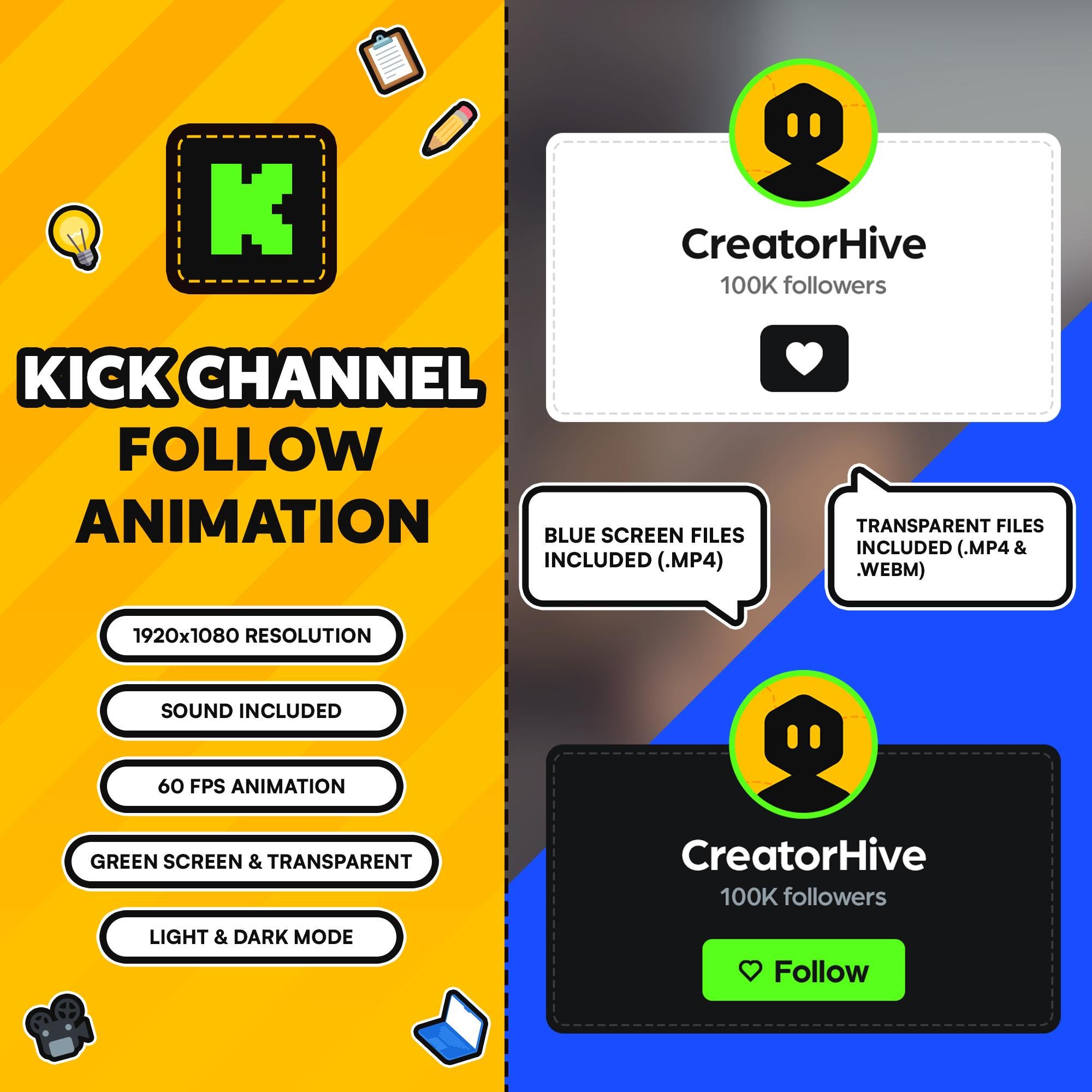 Kick Overlay Follow Button, Social Media Pop Up, Digital Download ...
