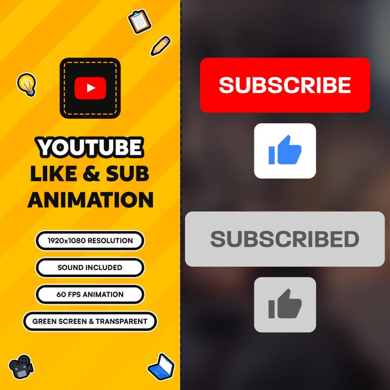 Like and Subscribe Youtube Channel Overlay, Like Button, Subscribe ...