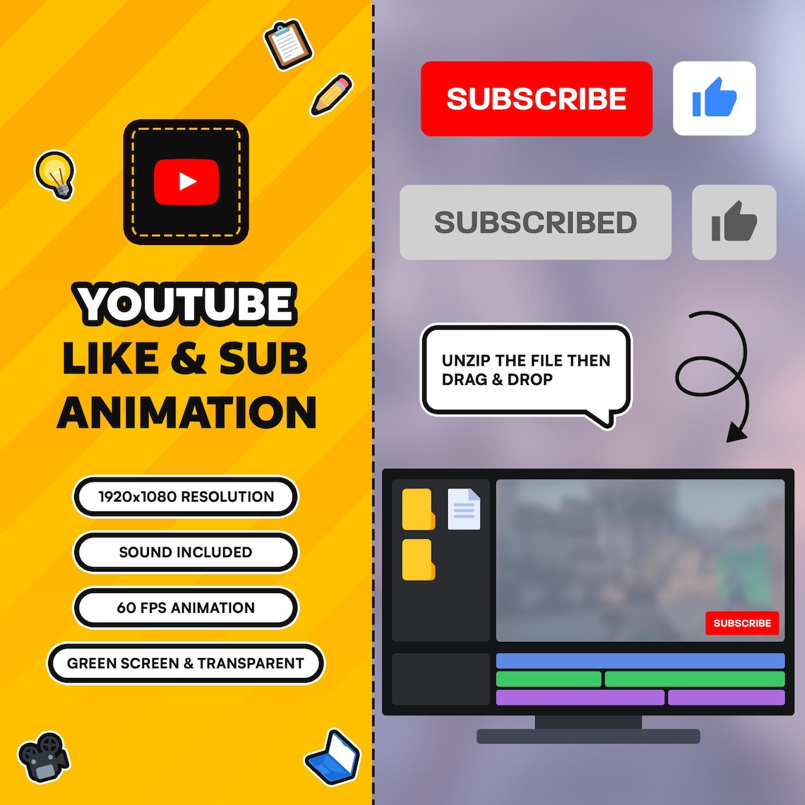 Like and Subscribe Youtube Channel Overlay, Like Button, Subscribe ...