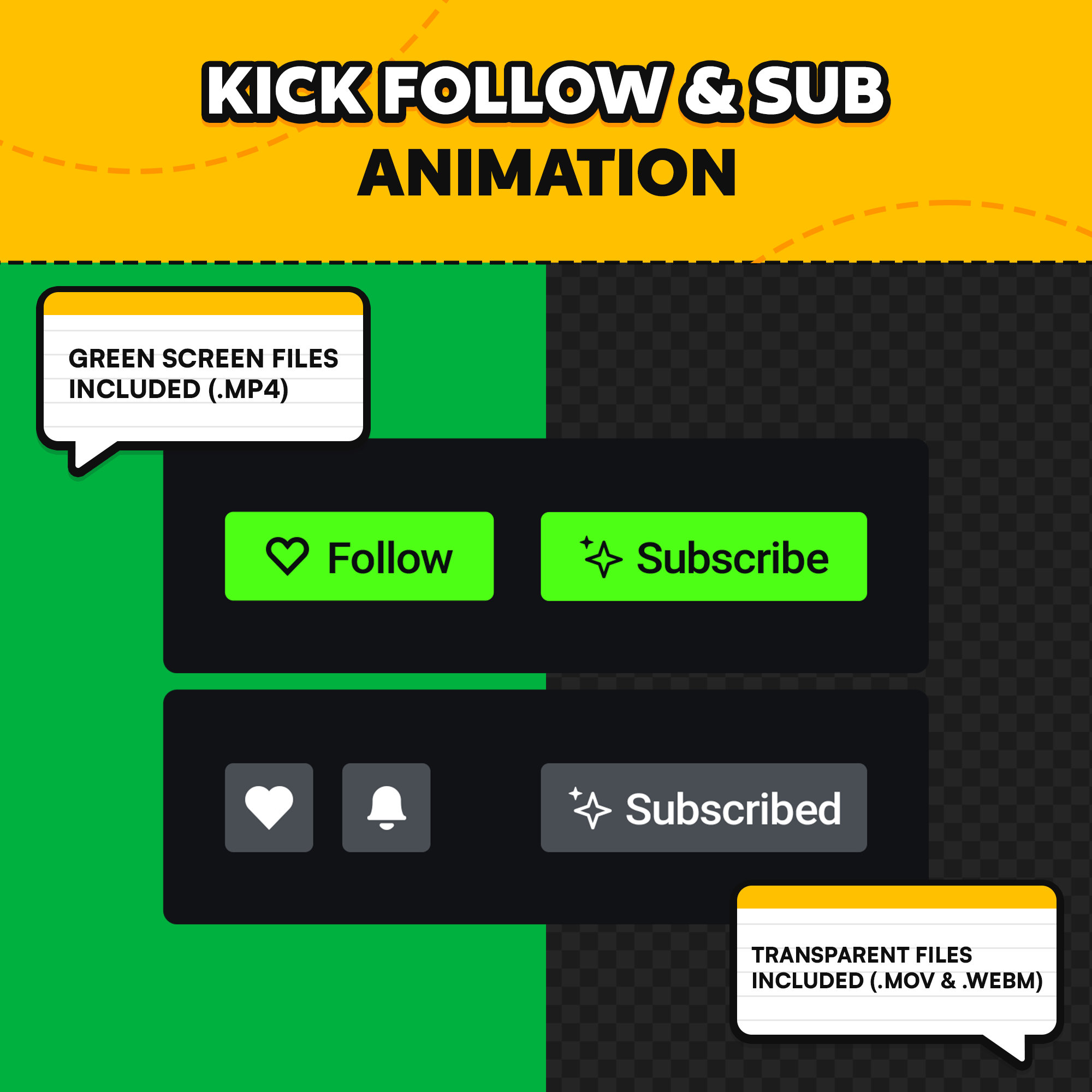 Kick Follow Subscribe Animation, Social Media Overlay, Kick Button ...