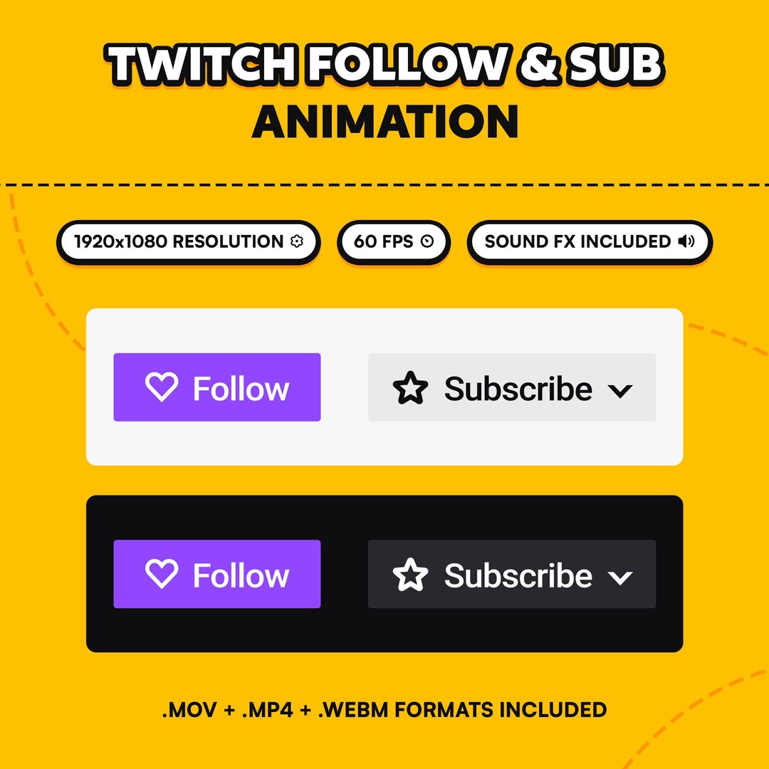 Follow Subscribe Twitch Channel Button Overlay Animation for Live ...