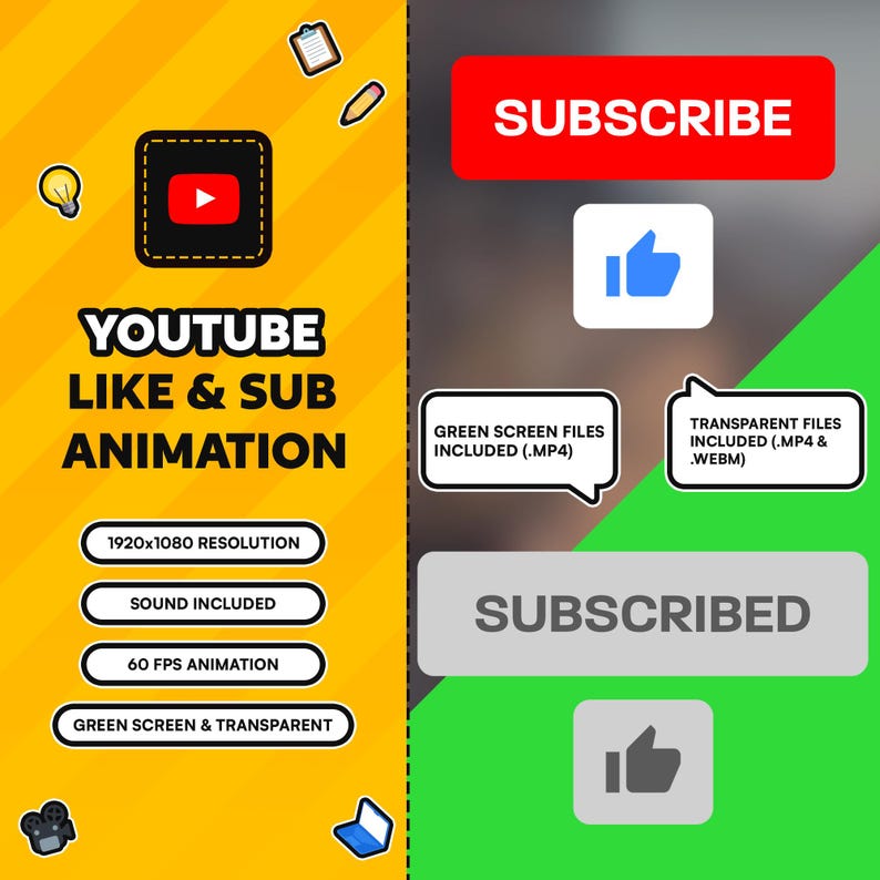 Like and Subscribe Youtube Channel Overlay, Like Button, Subscribe ...