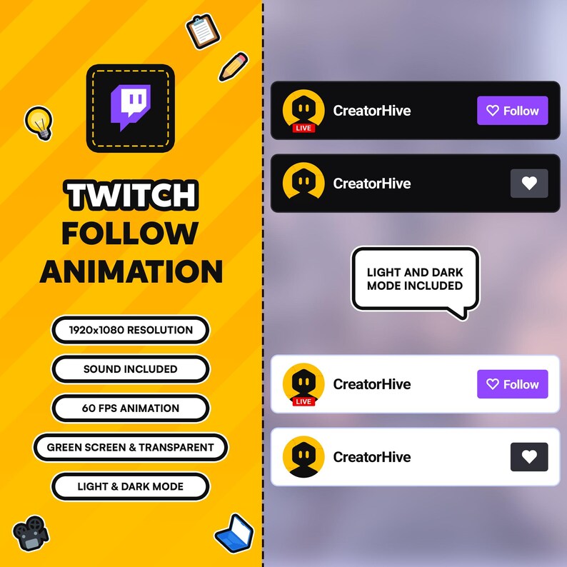 Twitch Overlay Follow Button, Animated Lower Third, Social Media ...