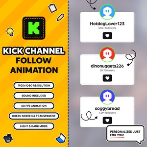 Kick Overlay Follow Button, Social Media Pop Up, Digital Download ...