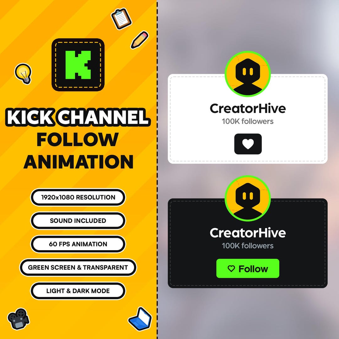 Kick Overlay Follow Button, Social Media Pop Up, Digital Download ...