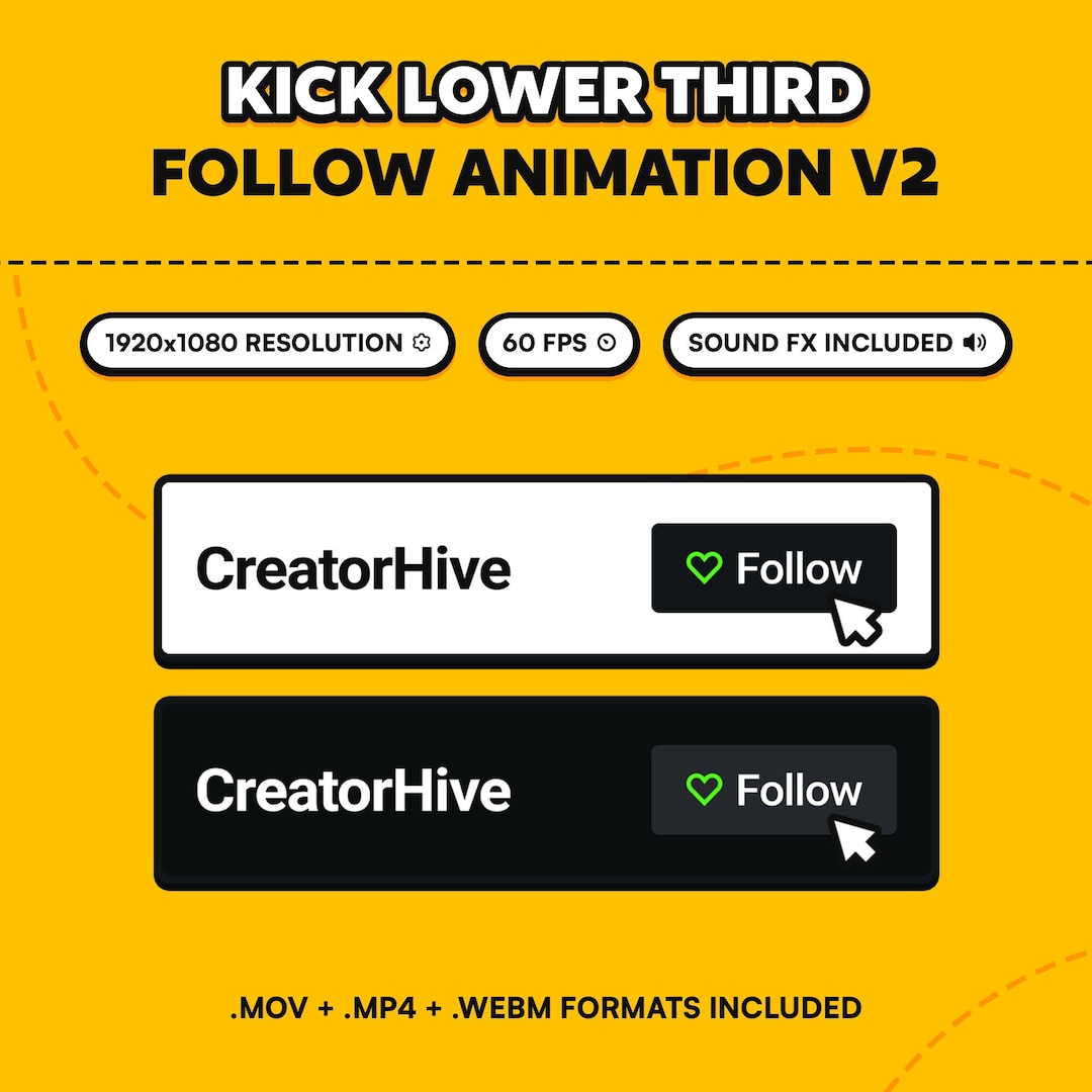 Kick Channel Follow Button, Social Media Lower Third, Animated Kick ...