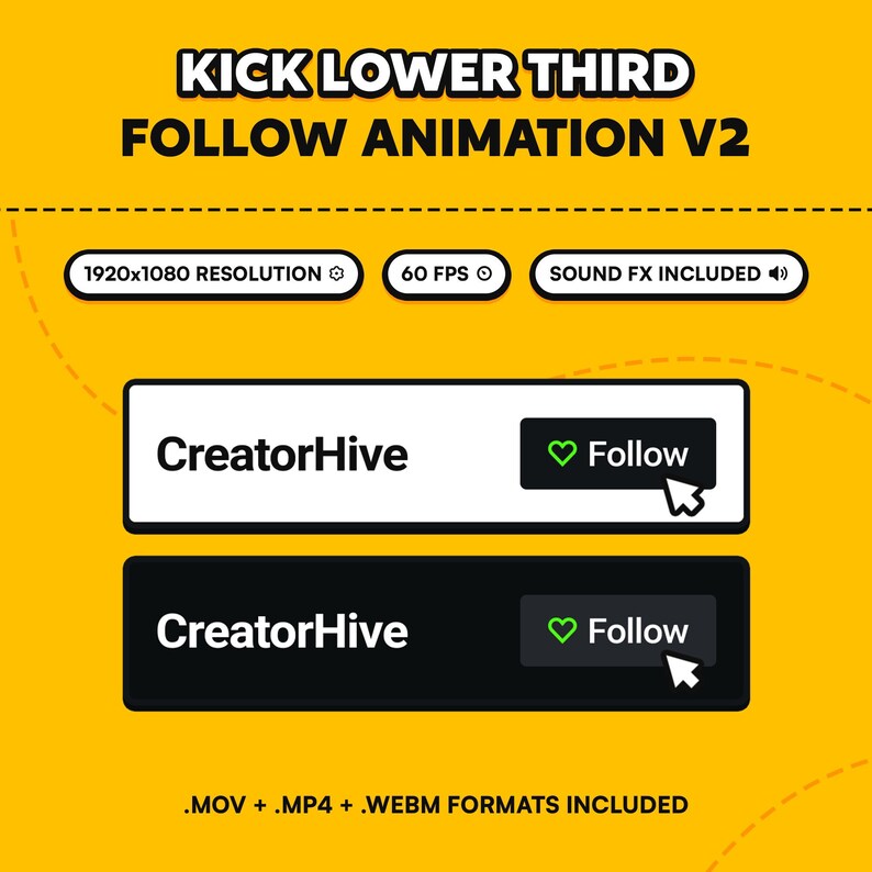 Kick Channel Follow Button, Social Media Lower Third, Animated Kick ...
