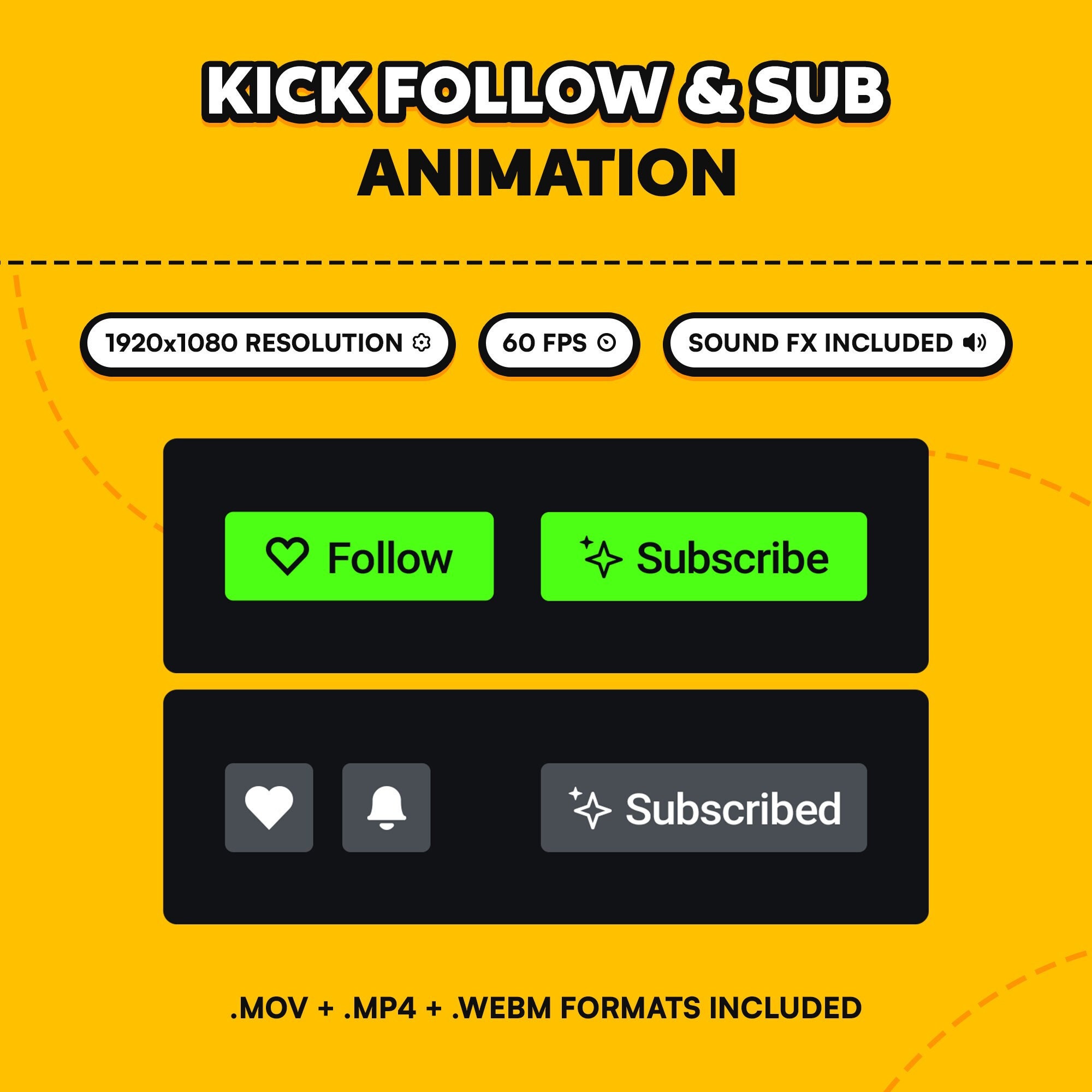Kick Follow Subscribe Animation, Social Media Overlay, Kick Button ...