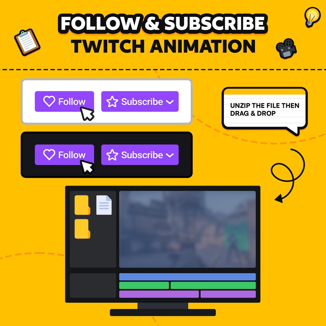 Animated Twitch Follow Subscribe Overlay: Social Media Lower Third ...