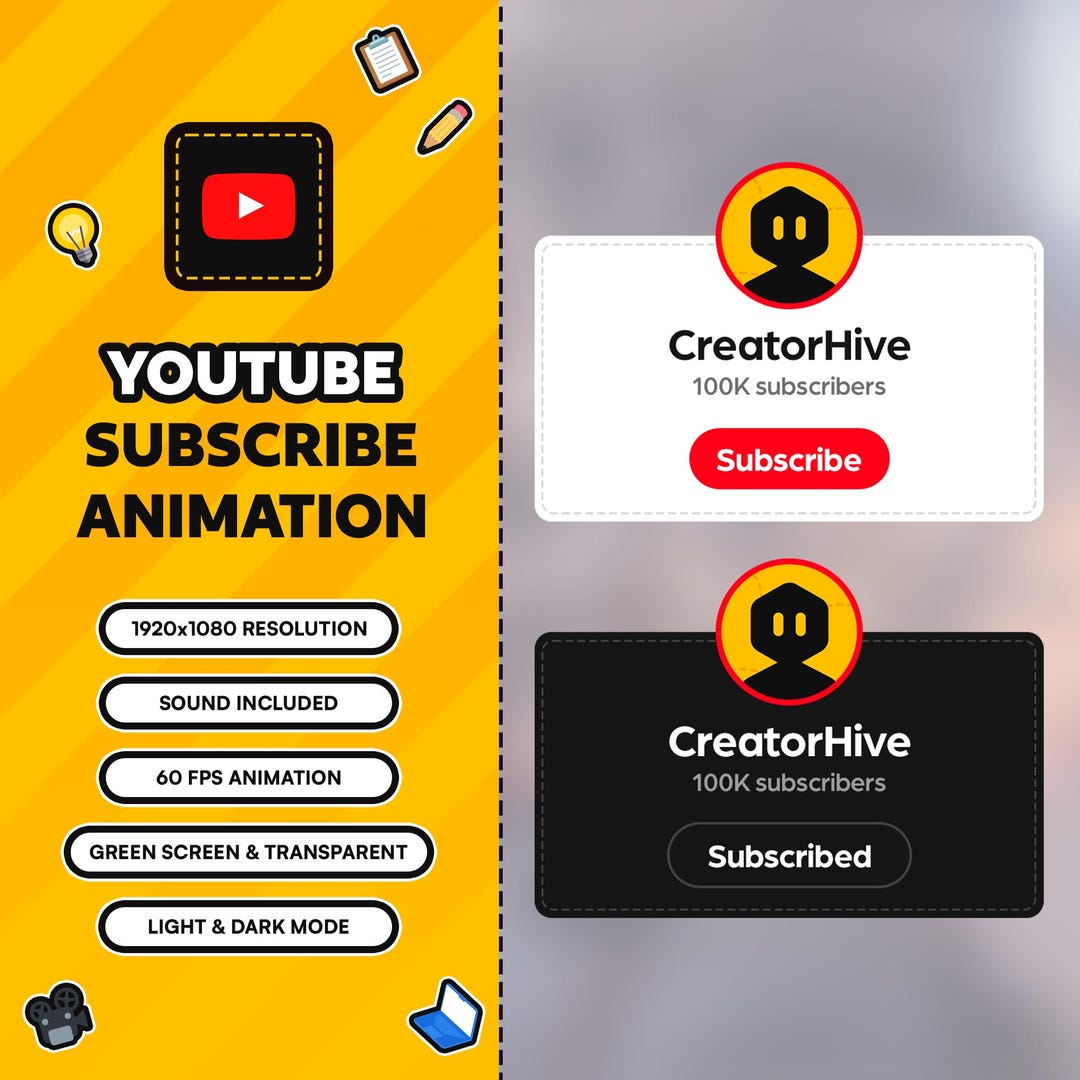 Animated Youtube Subscribe Button Overlay: Social Media Lower Third ...