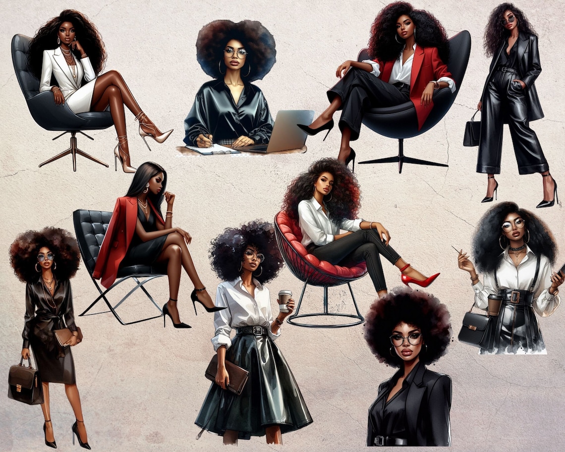 Black Woman Lady Boss Clipart Printable Afro Woman Boss PNG Afro Office ...
