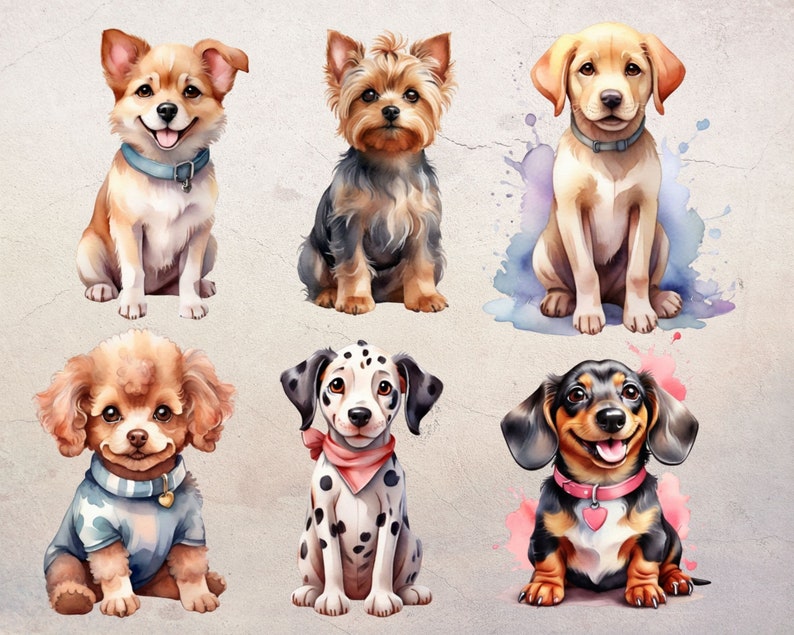 Watercolor Cute Dog Cliparts Cute Dogs PNG Bundle Watercolor Puppies ...