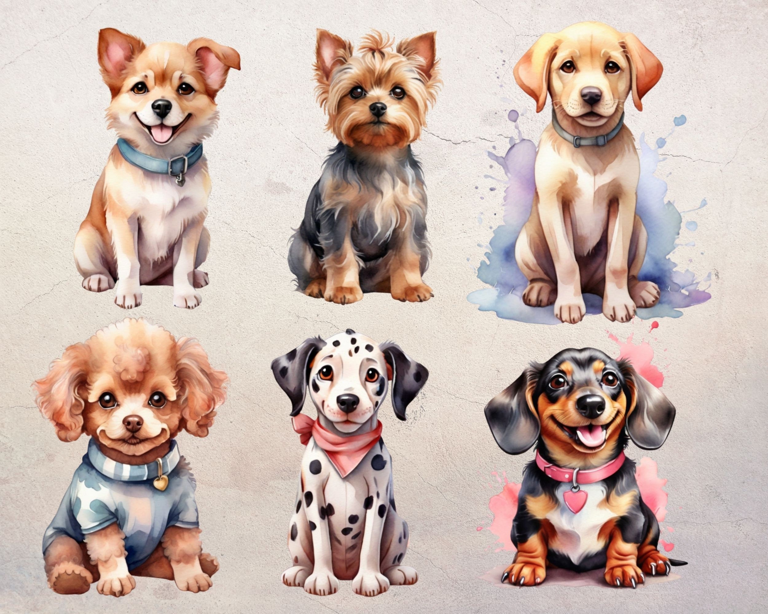 Watercolor Cute Dog Cliparts Cute Dogs PNG Bundle Watercolor Puppies ...